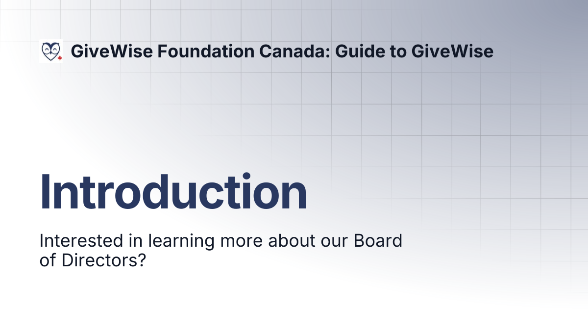 Introduction | GiveWise Foundation Canada: Guide to GiveWise